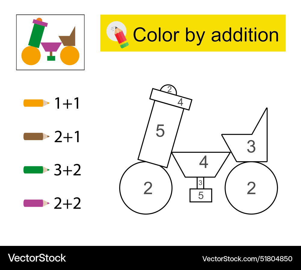 Coloring pages color by addition Royalty Free Vector Image