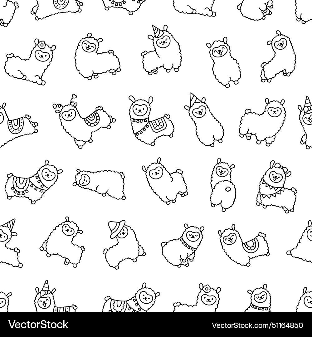 Cute kawaii little llama seamless pattern Vector Image
