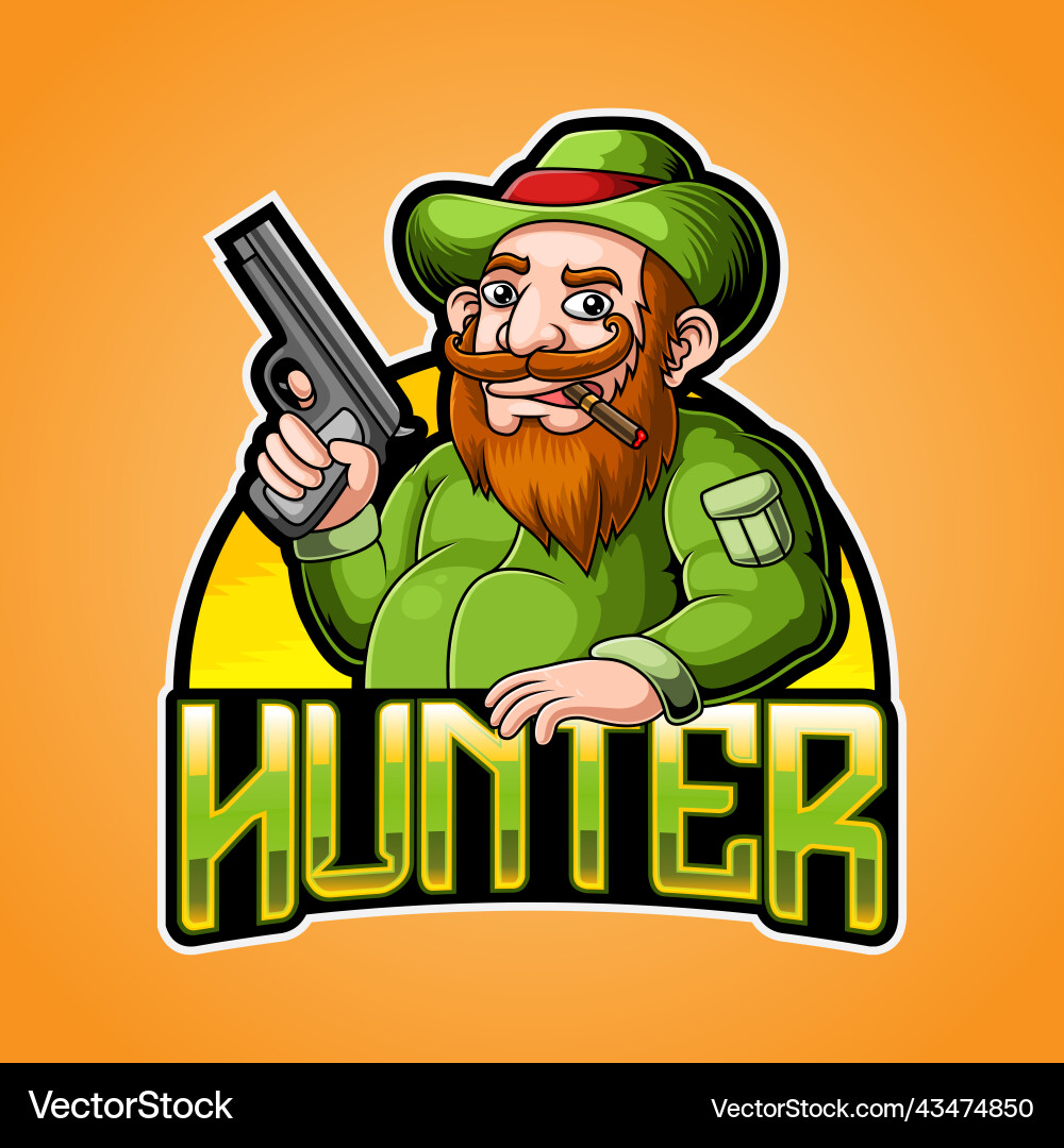 Fat hunter mascot logo Royalty Free Vector Image