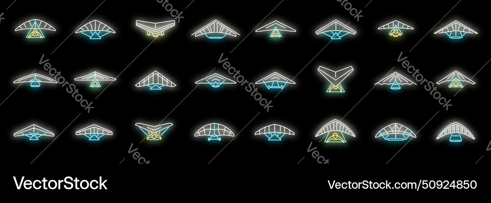 Hang glider icons set neon Royalty Free Vector Image