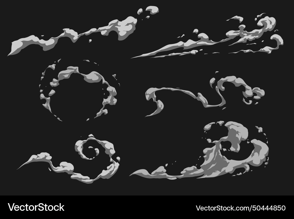 White cartoon smoke set on black background Vector Image