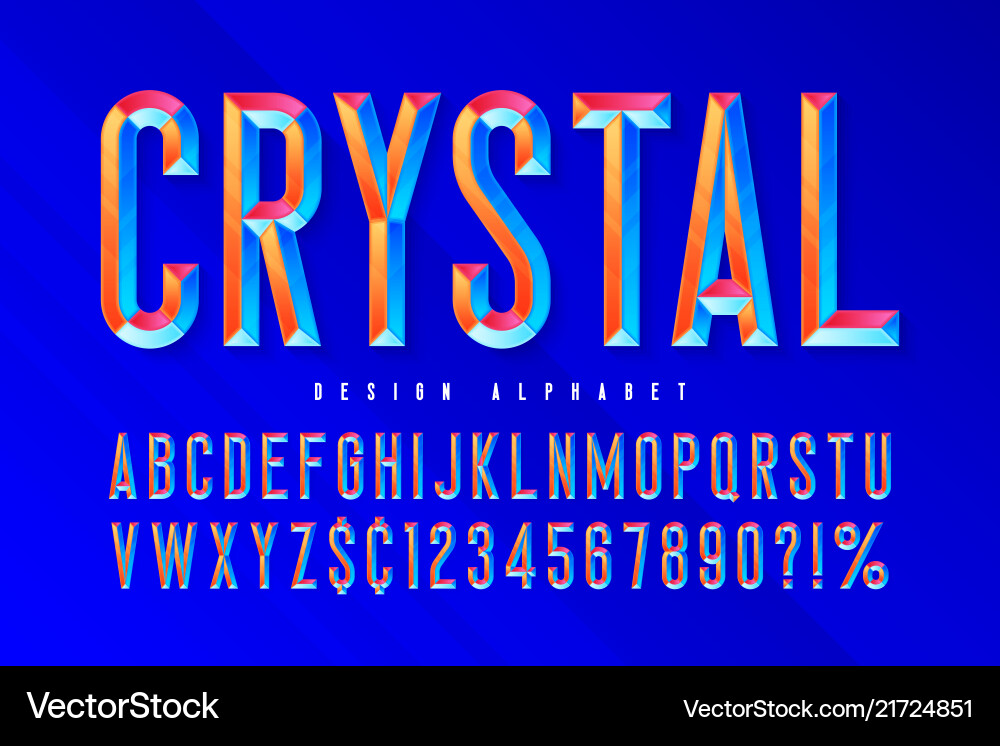 Crystal display font with facets alphabet Vector Image
