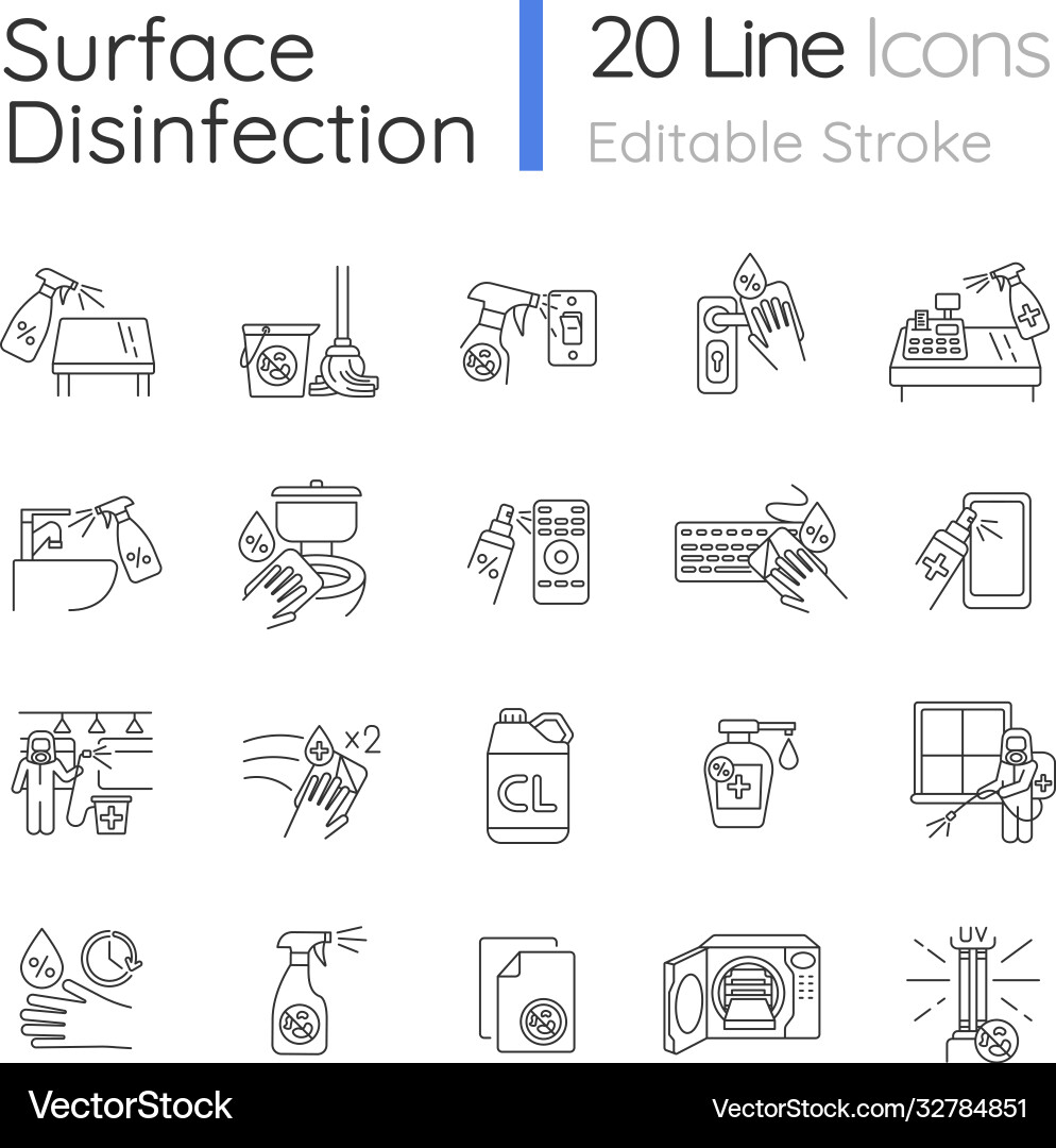 Disinfection & Hygiene Line Icons Royalty Free Vector