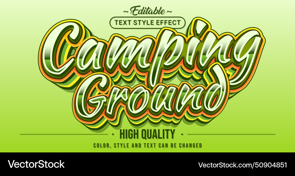 Editable text style effect - camping ground Vector Image