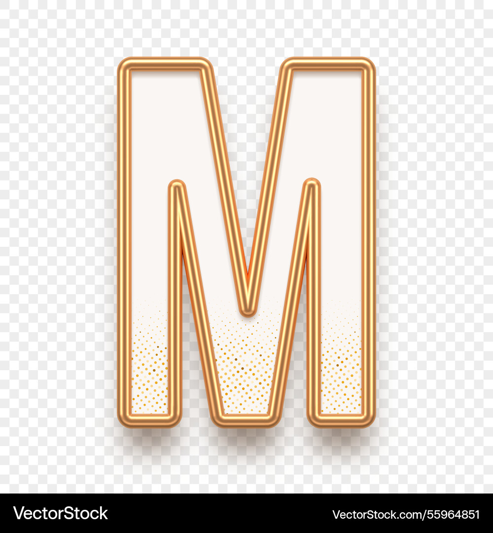 Letter m golden alphabet text effect Royalty Free Vector