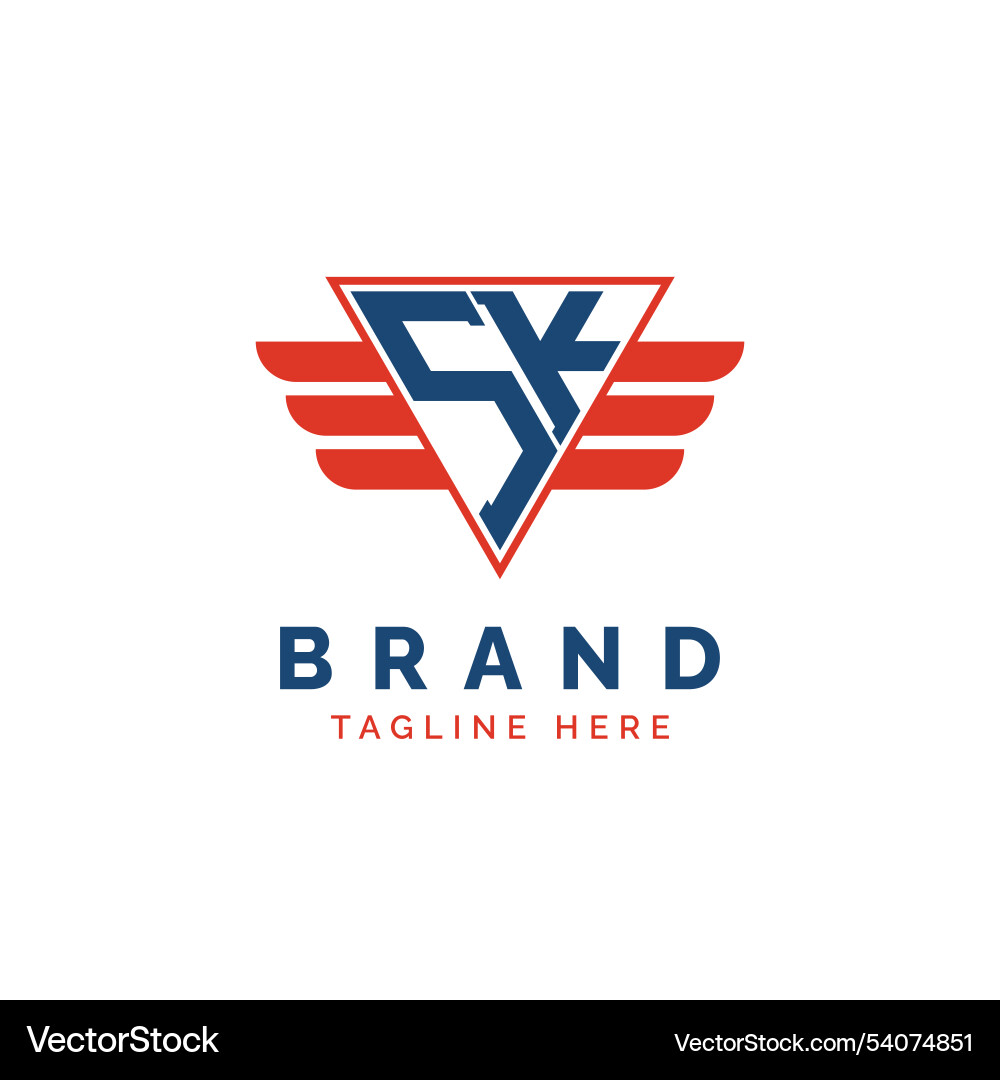 Patriotic sk logo initials letter winged Vector Image