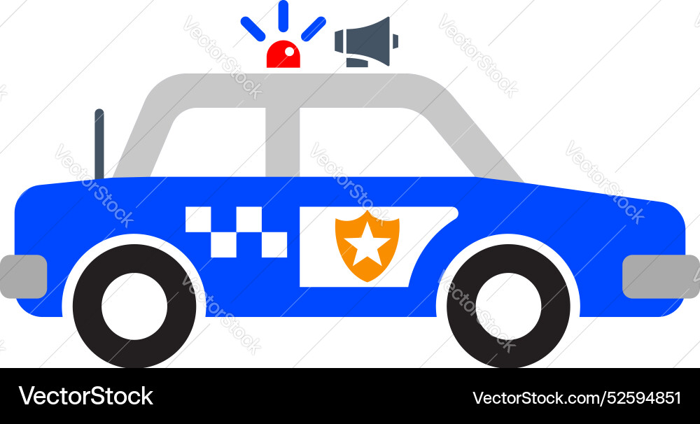Simple blue police car silhouette icon Royalty Free Vector