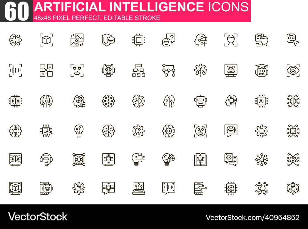 Artificial intelligence thin line icon set Vector Image
