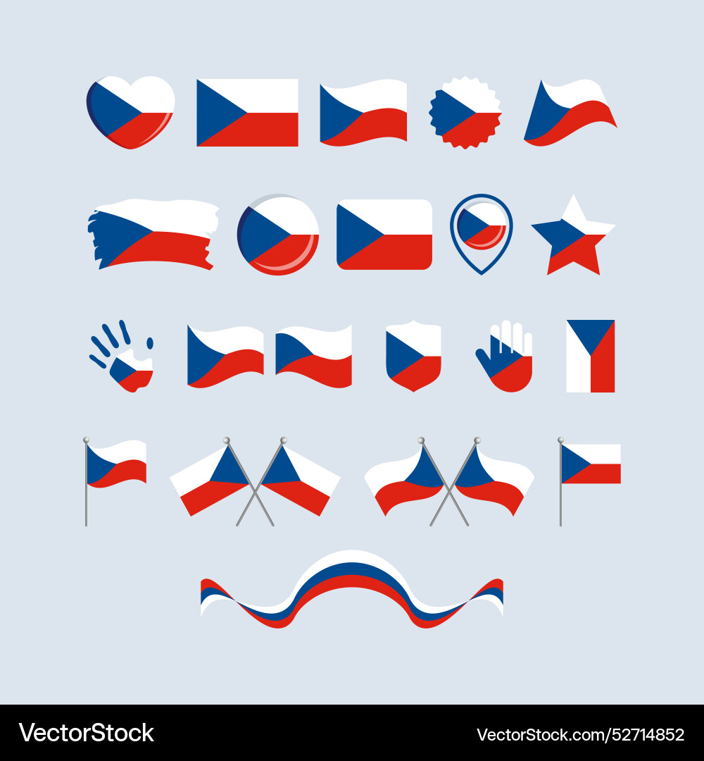 Czech republic flag icon set on a gray background Vector Image