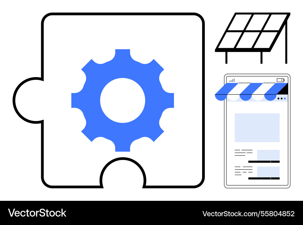 Integration concept with gear puzzle solar panels Vector Image