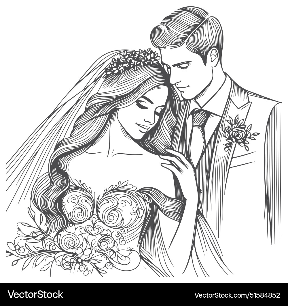 One continuous drawn line wedding from Royalty Free Vector