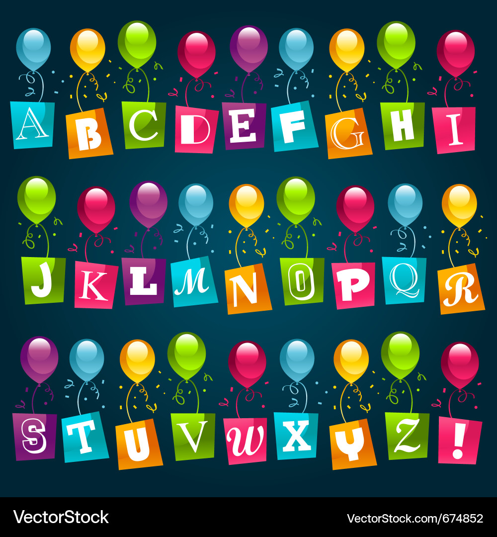 Party alphabet with balloons Royalty Free Vector Image