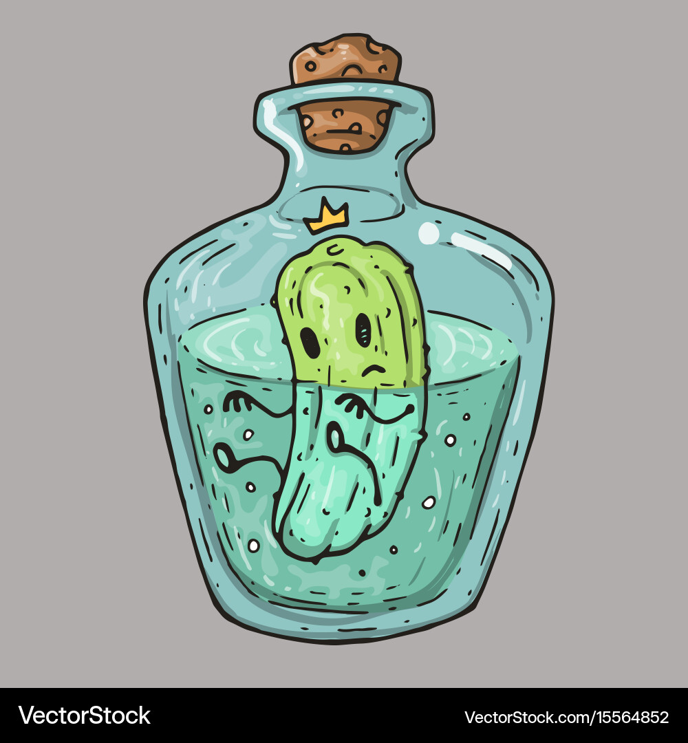 Sad cucumber in a bottle cartoon Royalty Free Vector Image