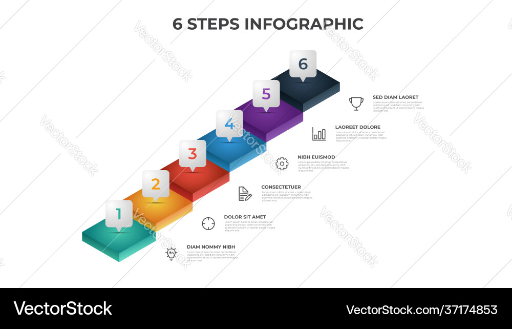 6 steps infographic template with stairs layout Vector Image