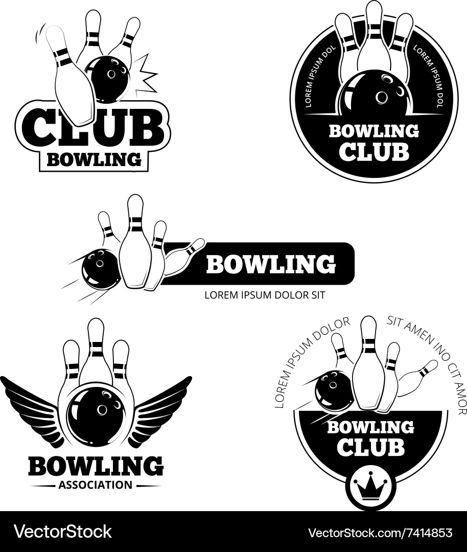 Bowling labels emblems and badges set Royalty Free Vector