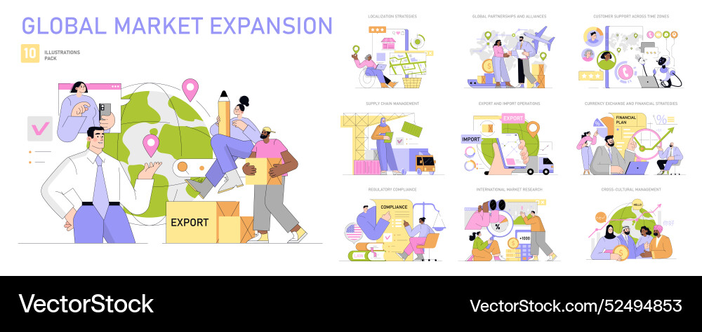 Global market expansion flat Royalty Free Vector Image