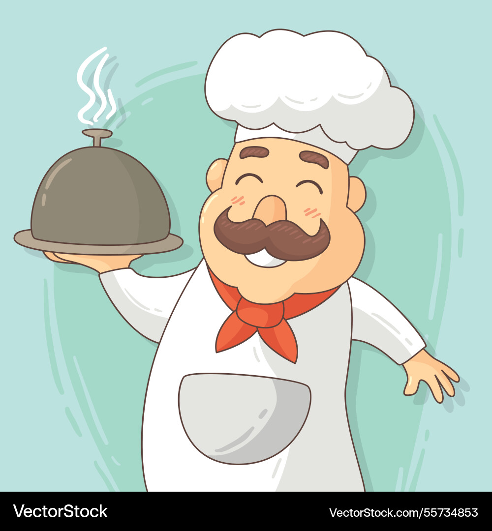 Hand drawn happy chef background Royalty Free Vector Image