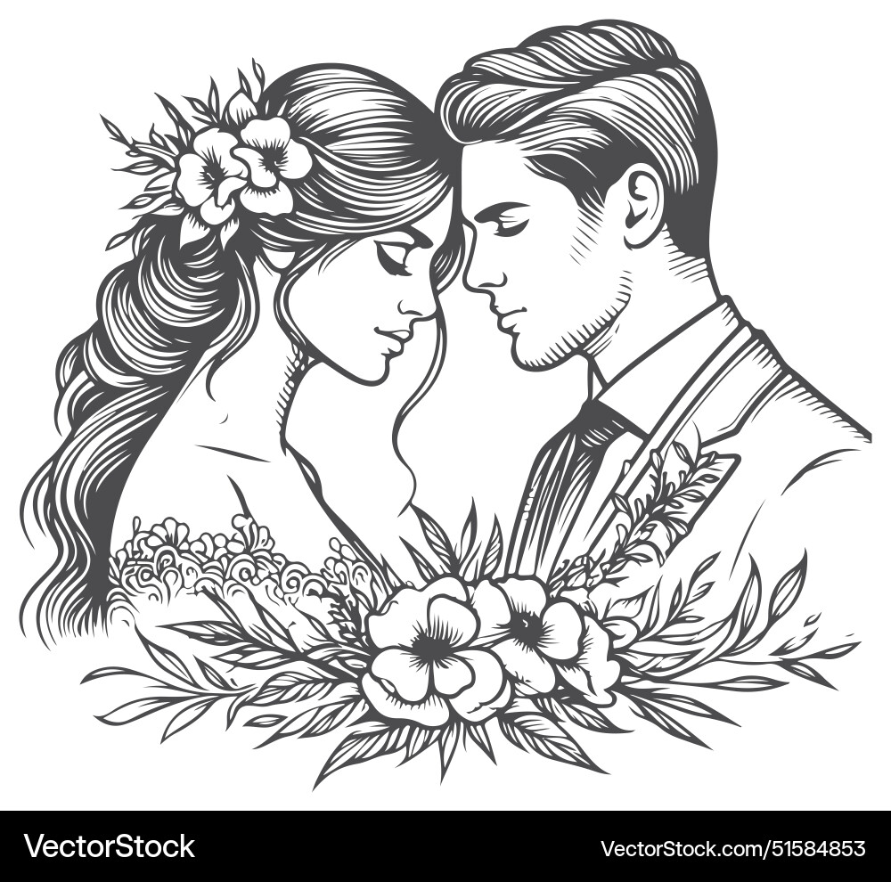 One continuous drawn line wedding from Royalty Free Vector