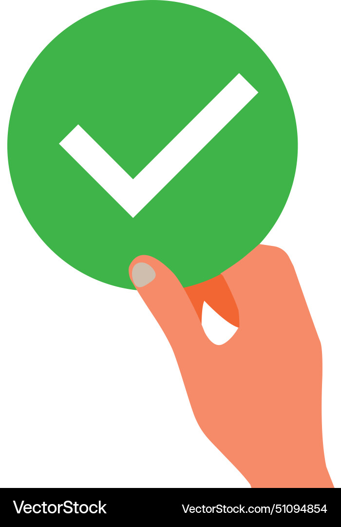 Check mark in hand holding sign Royalty Free Vector Image