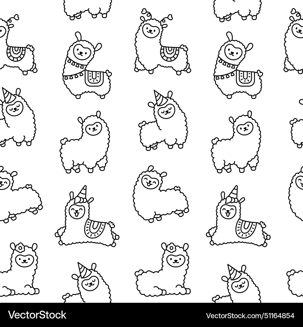 Cute kawaii little llama seamless pattern Vector Image