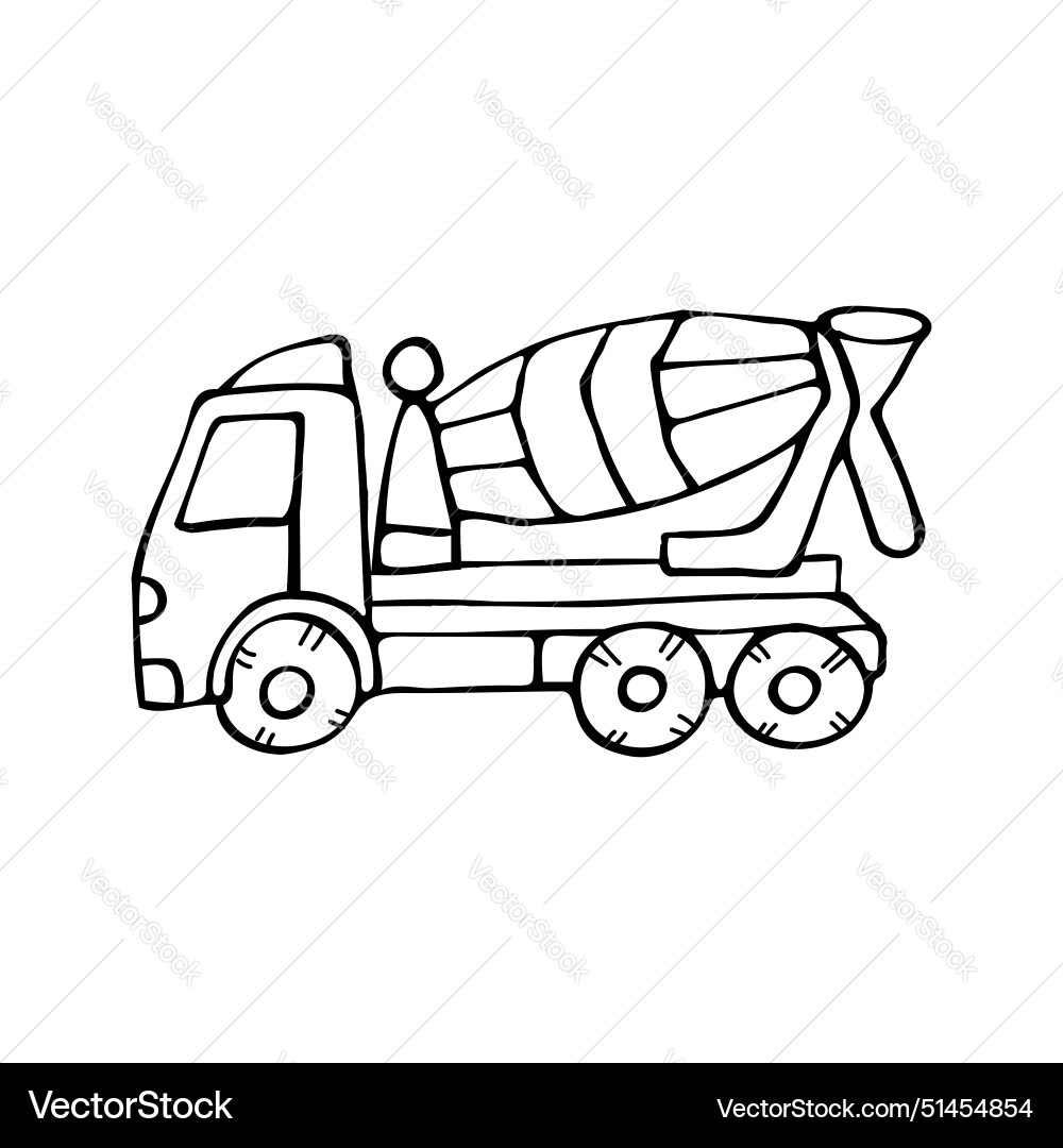 Drawing of a concrete mixer Royalty Free Vector Image
