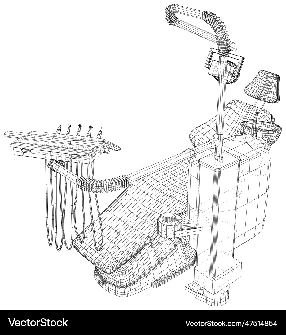 Outline drawing dental chair rendering Royalty Free Vector