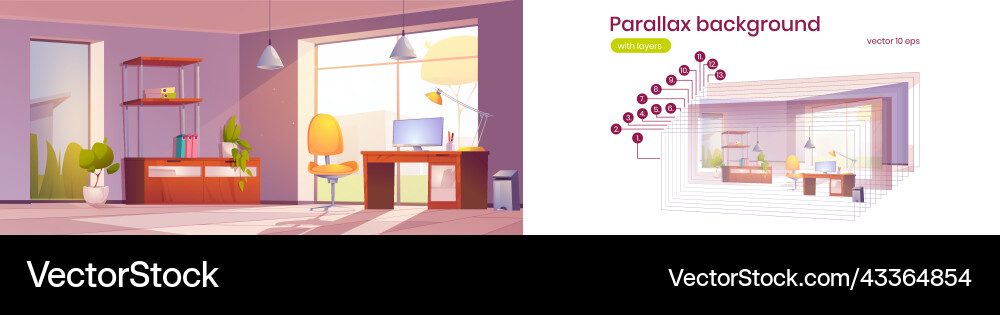 Parallax background home office interior room Vector Image