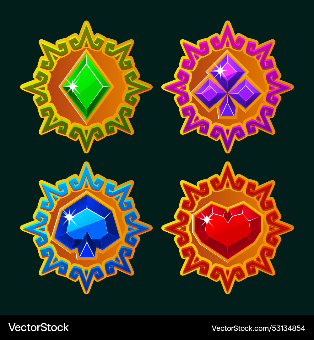 Playing card icons in solar disk frame maya style Vector Image