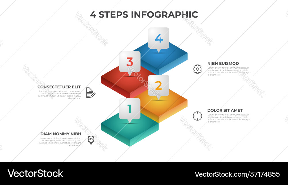 4 steps infographic element template with 3 stack Vector Image
