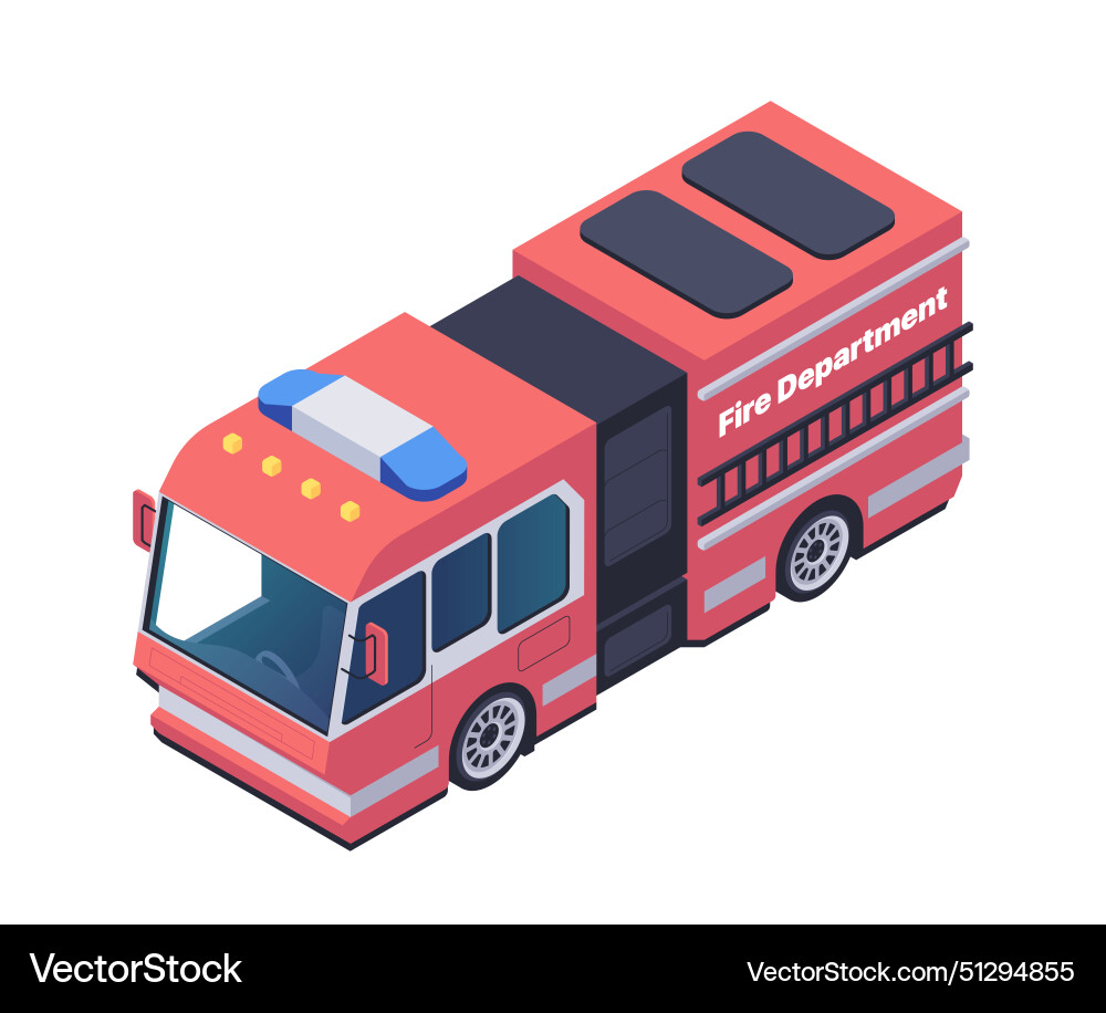Isometric fire truck in vibrant red Royalty Free Vector
