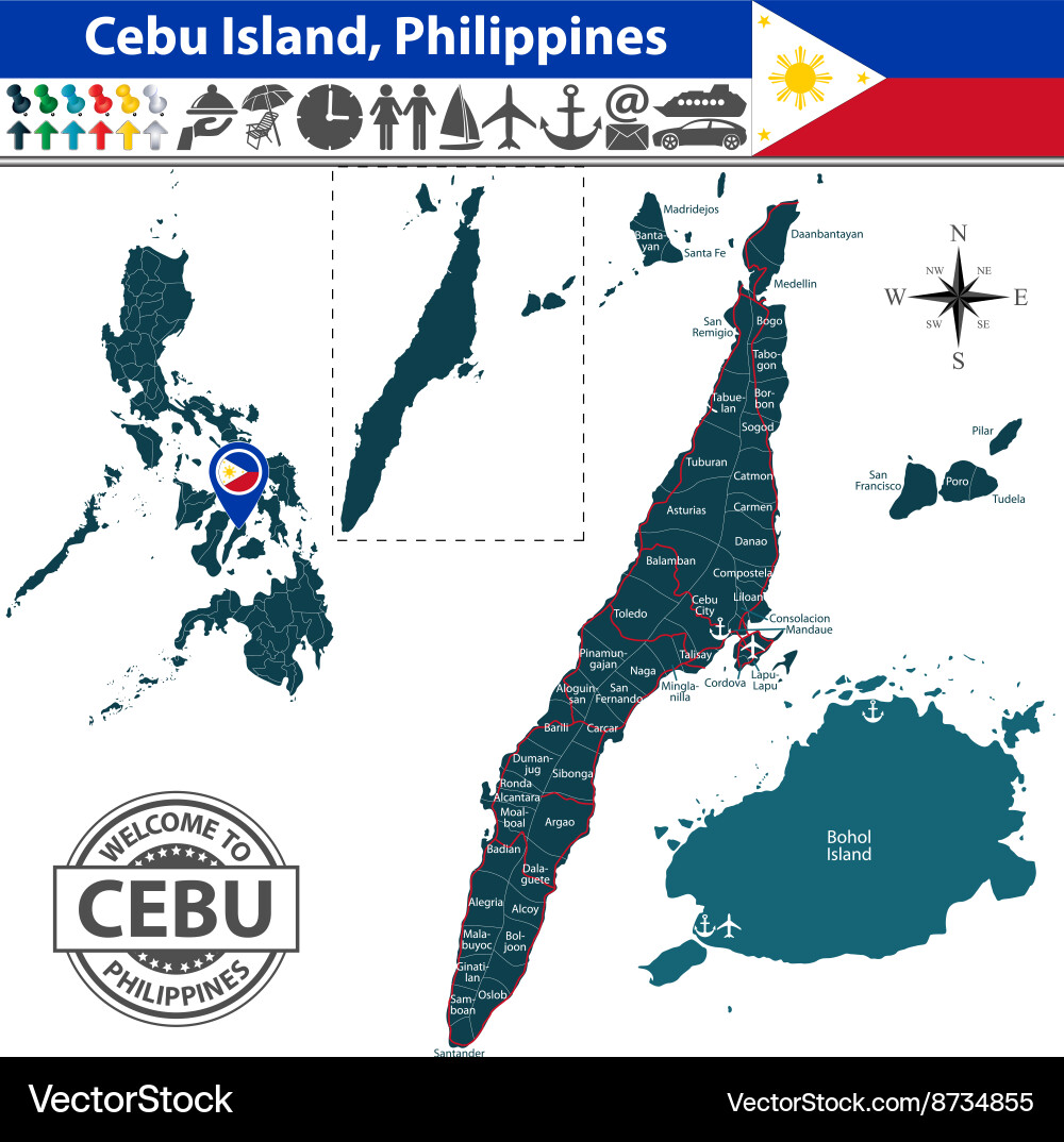 Map of cebu island Royalty Free Vector Image - VectorStock