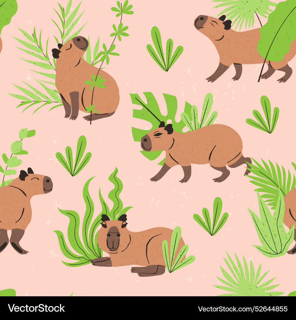 Seamless pattern with funny cartoon capybaras Vector Image