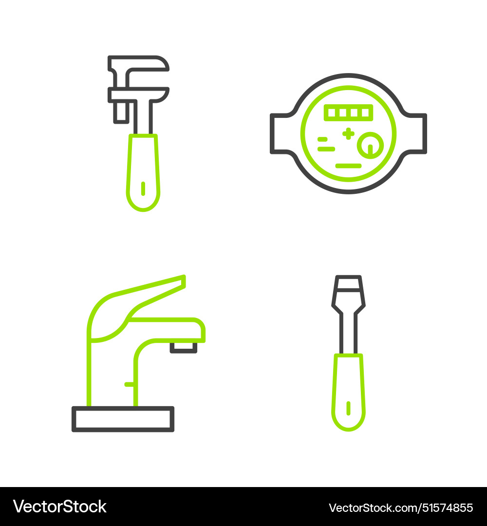 Set line screwdriver water tap meter and pipe Vector Image