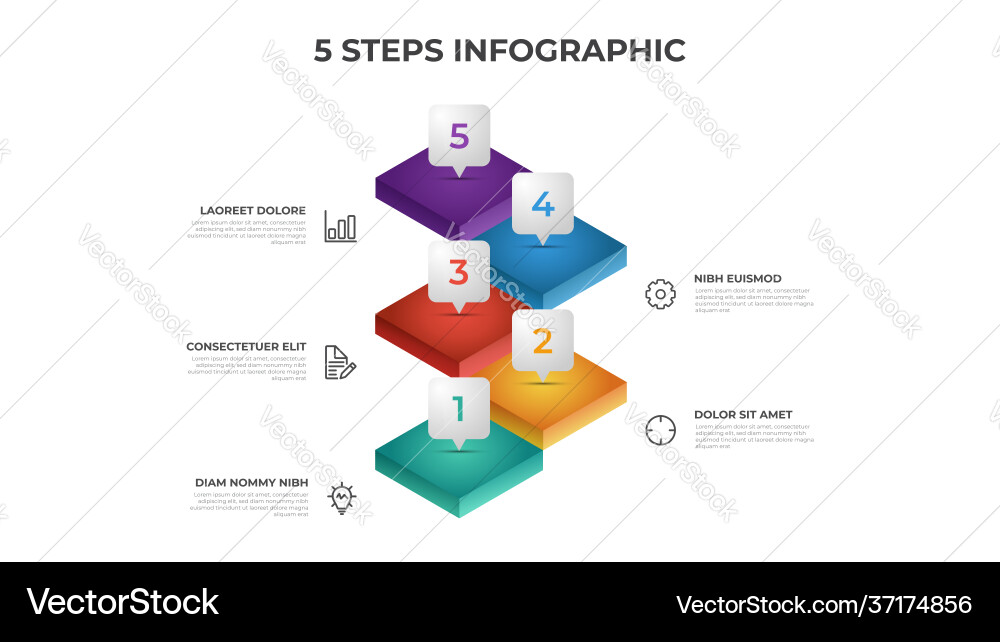 5 steps infographic element template with 3 stack Vector Image