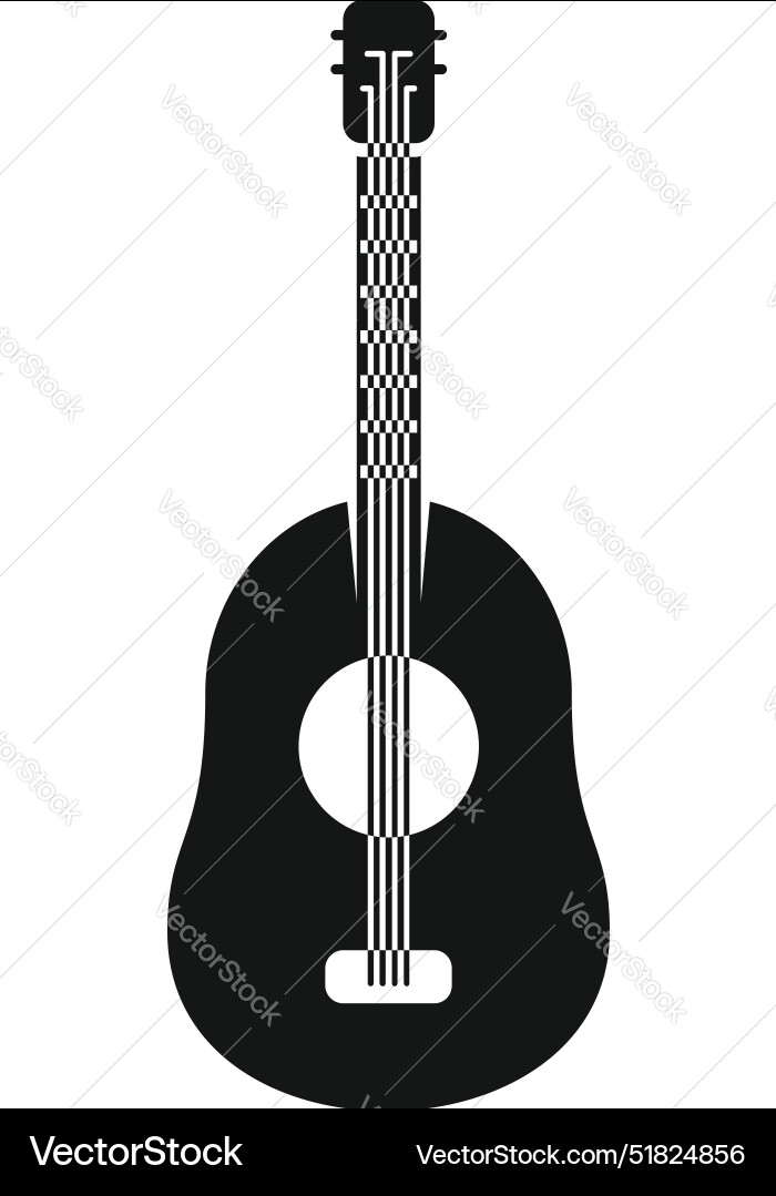 Black acoustic guitar silhouette with strings and Vector Image