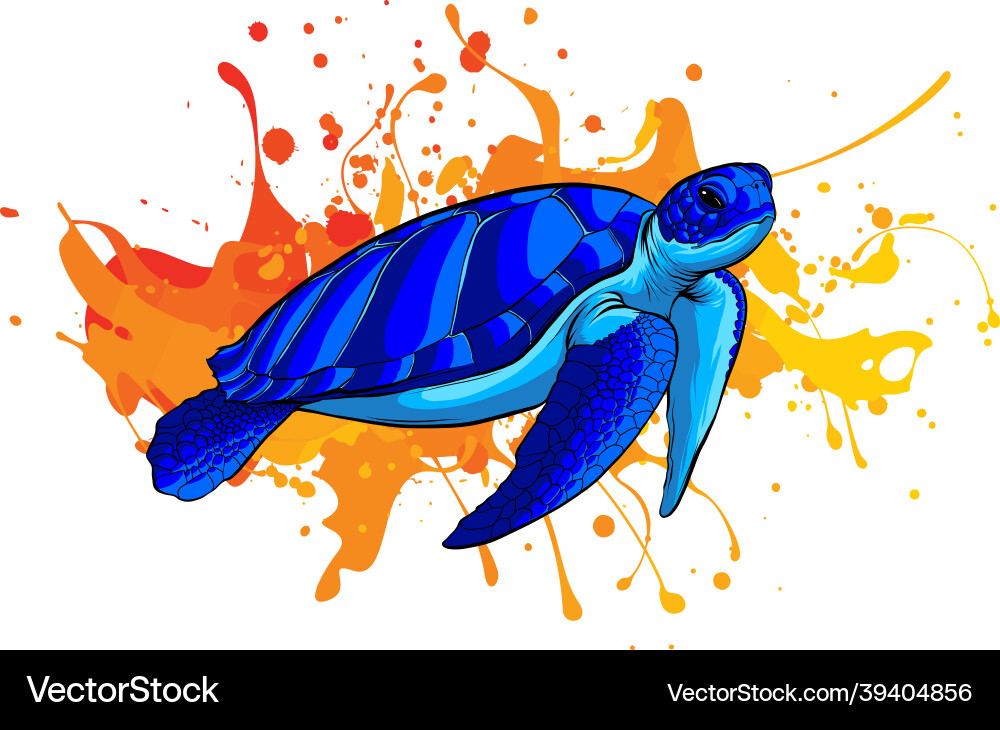 Blue sea turtle on colored background Royalty Free Vector