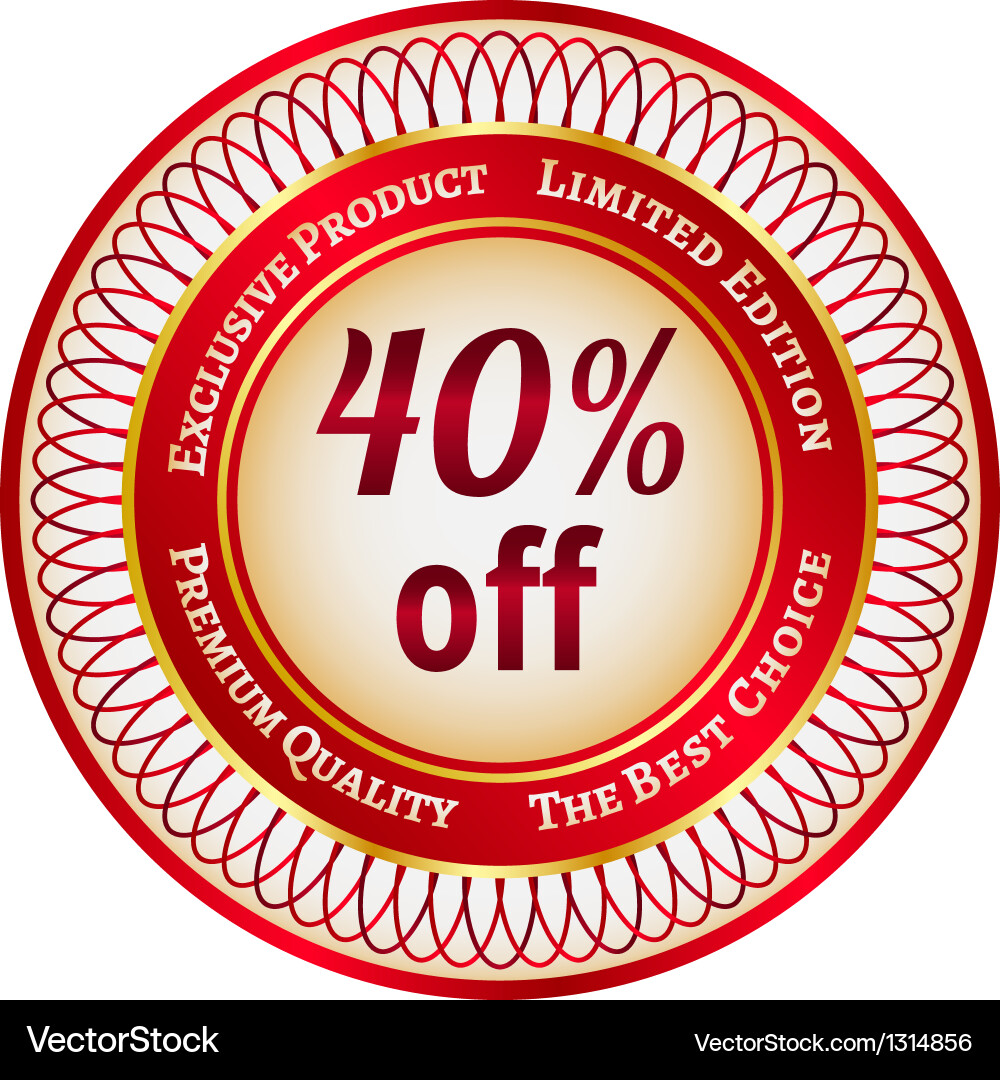 Label on 40 percent discount Royalty Free Vector Image