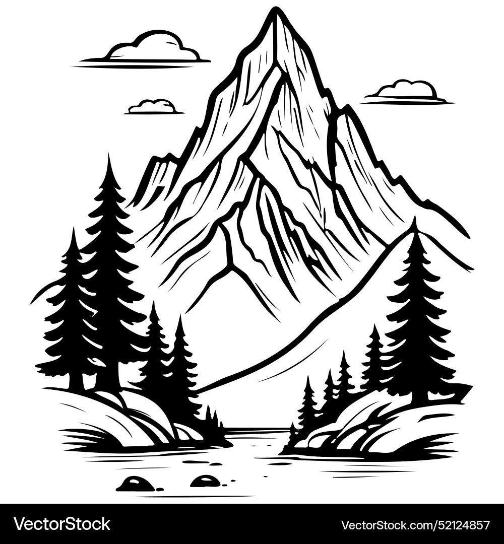 Cartoon mountain hand drawn line transparent Vector Image