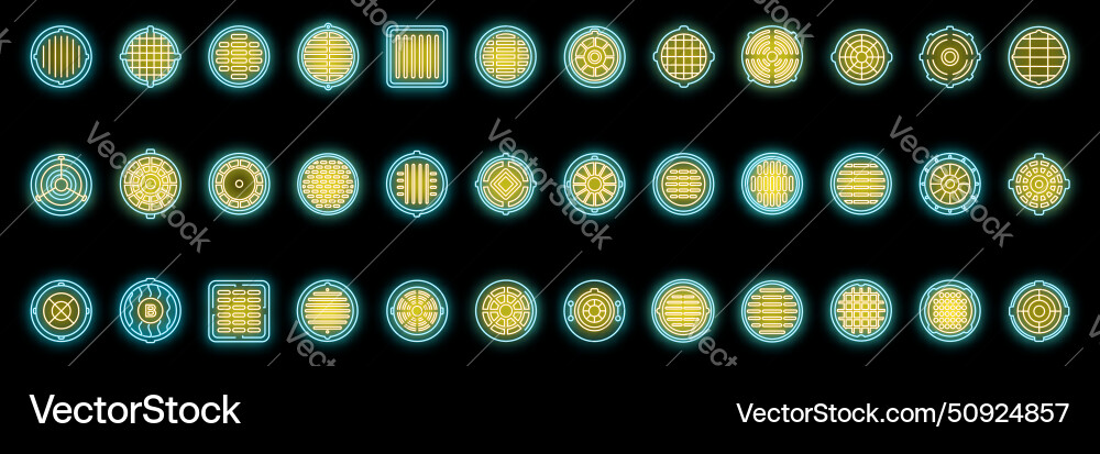 Manhole icons set neon Royalty Free Vector Image