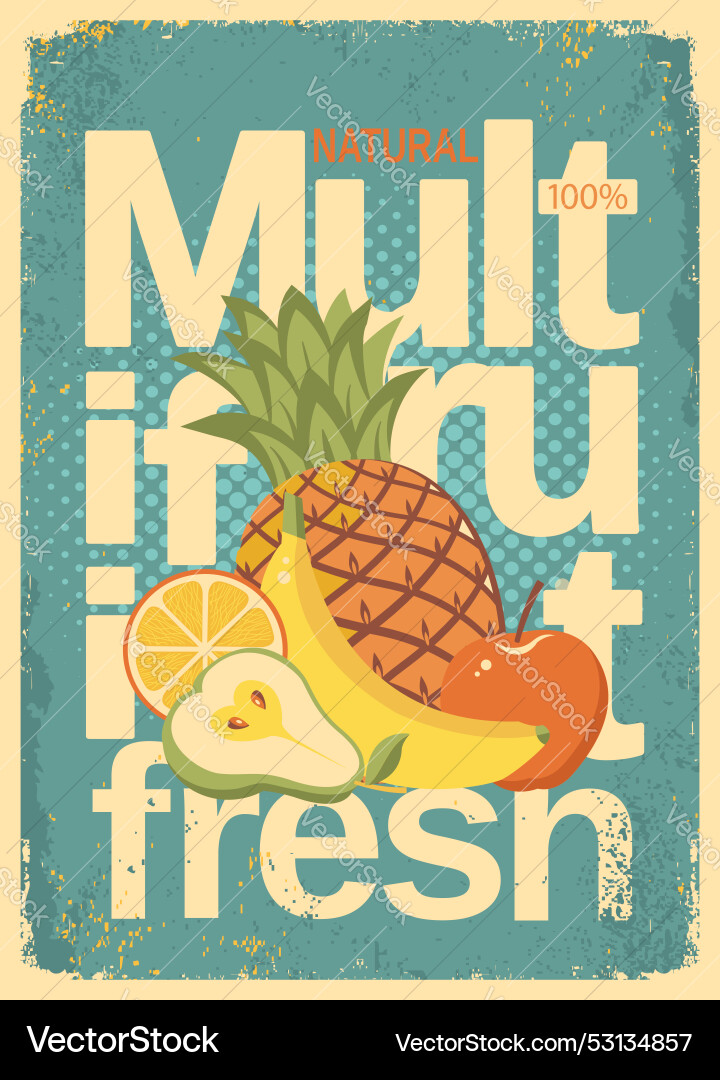Multifruit vintage poster background with text Vector Image