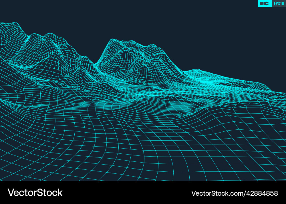 3d wireframe terrain wide angle eps10 Royalty Free Vector