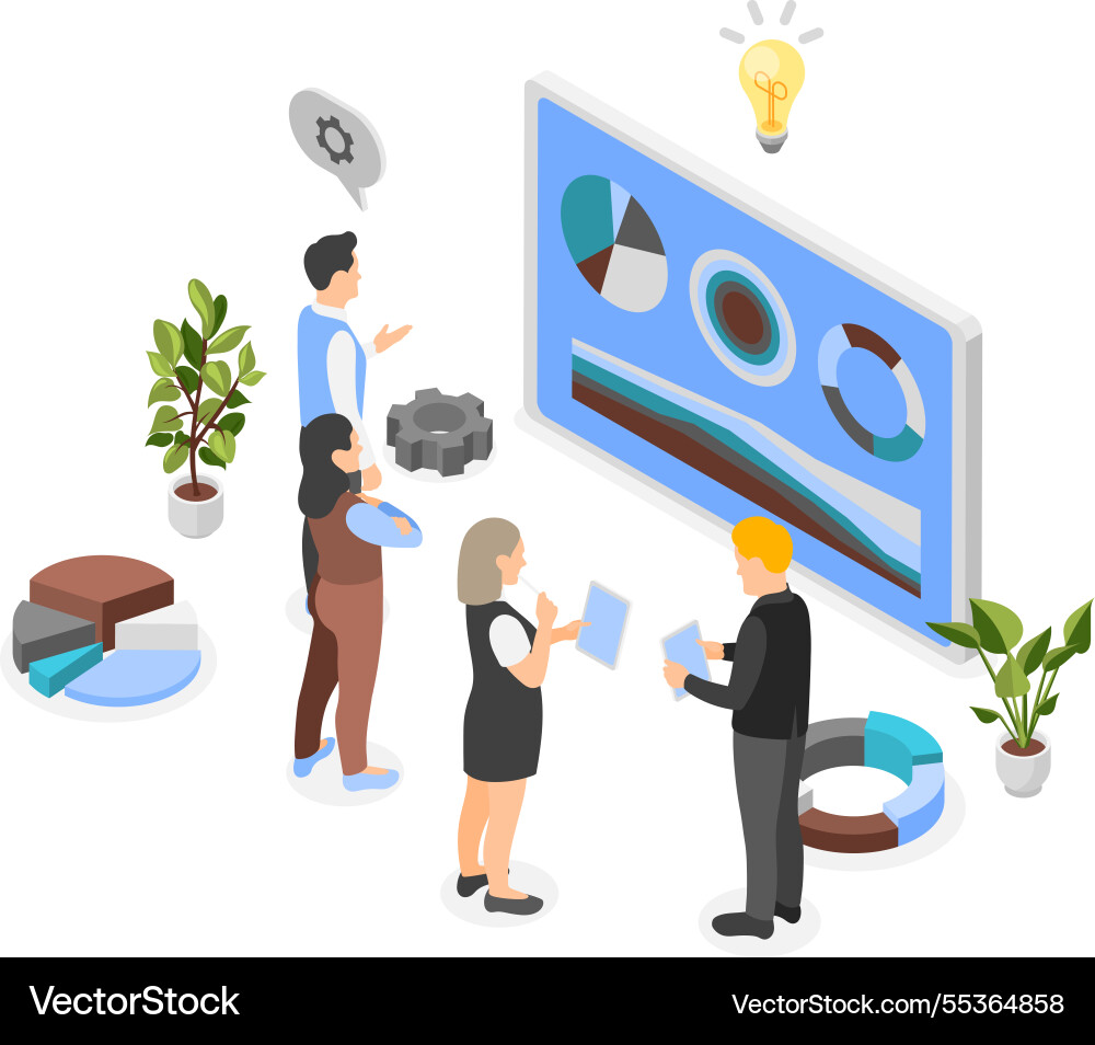 Business partners discuss information graphics Vector Image