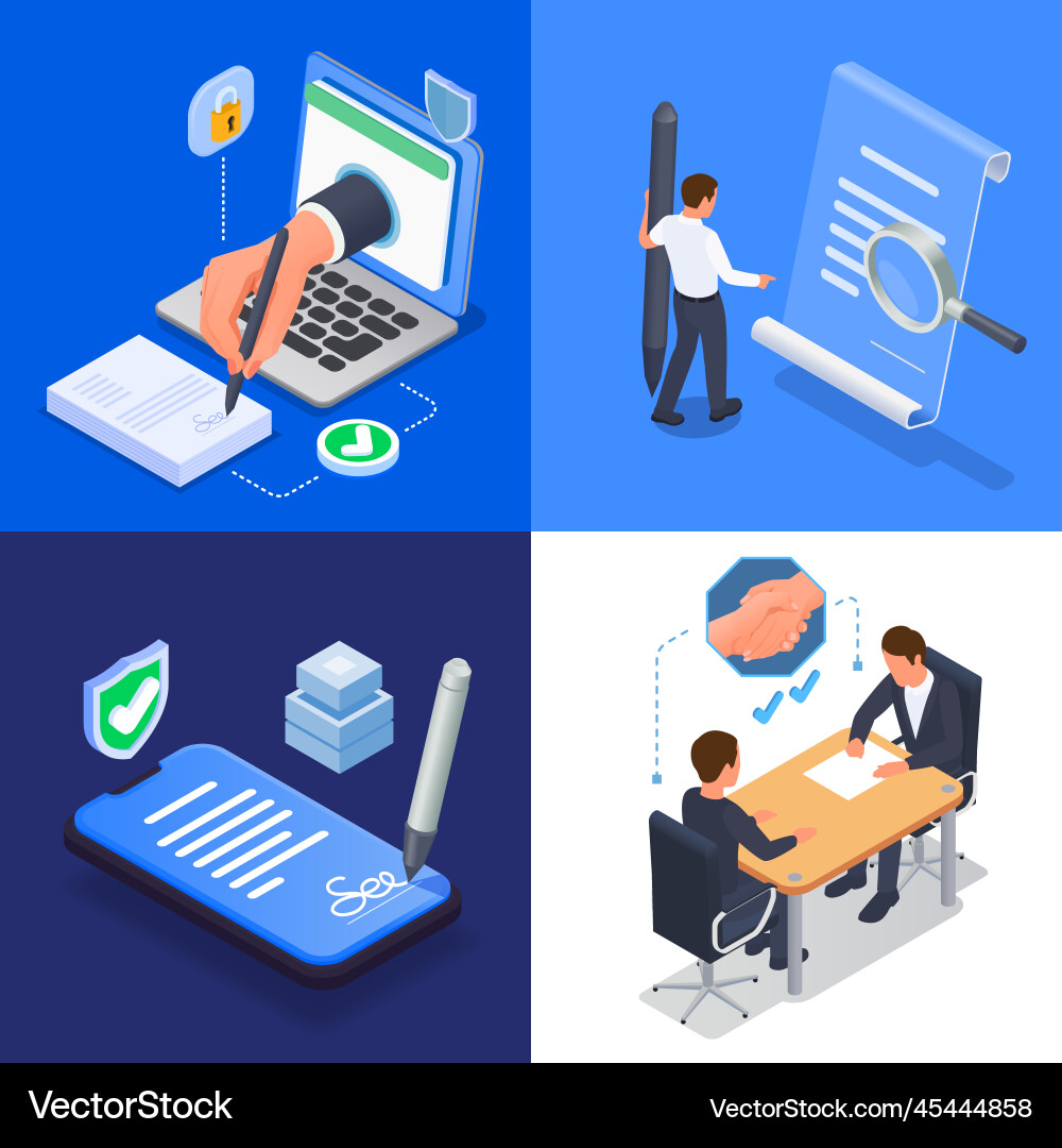 Contract agreement 2x2 design concept Royalty Free Vector