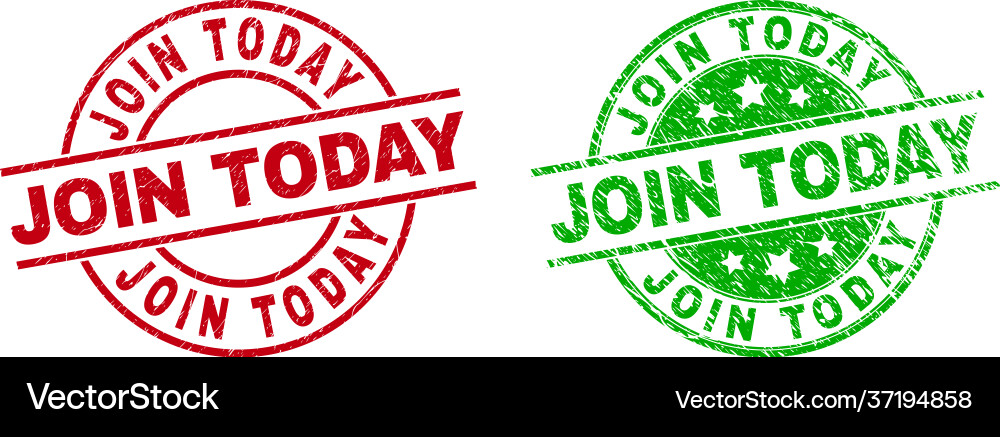 Join Today Round Badges - Grunge Style Royalty Free Vector