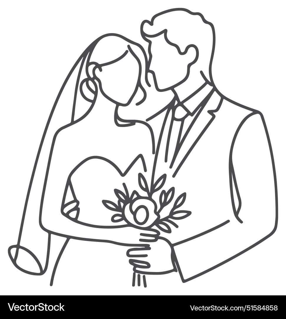 One continuous drawn line wedding from Royalty Free Vector