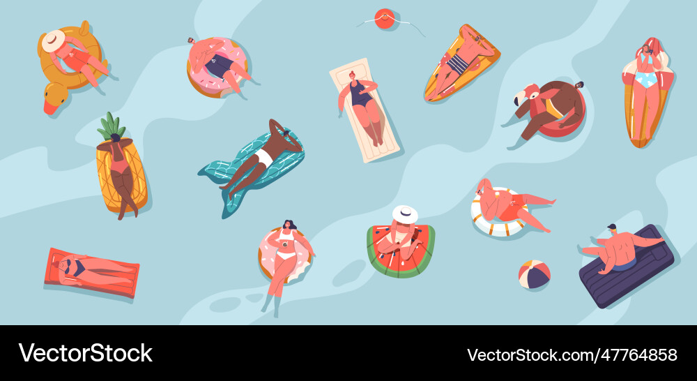 Swimmers male and female characters float Vector Image