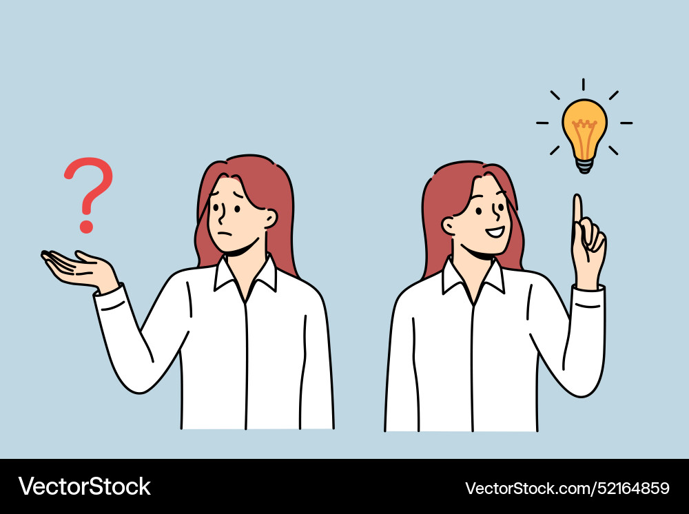 Business woman comes up with idea after problem Vector Image