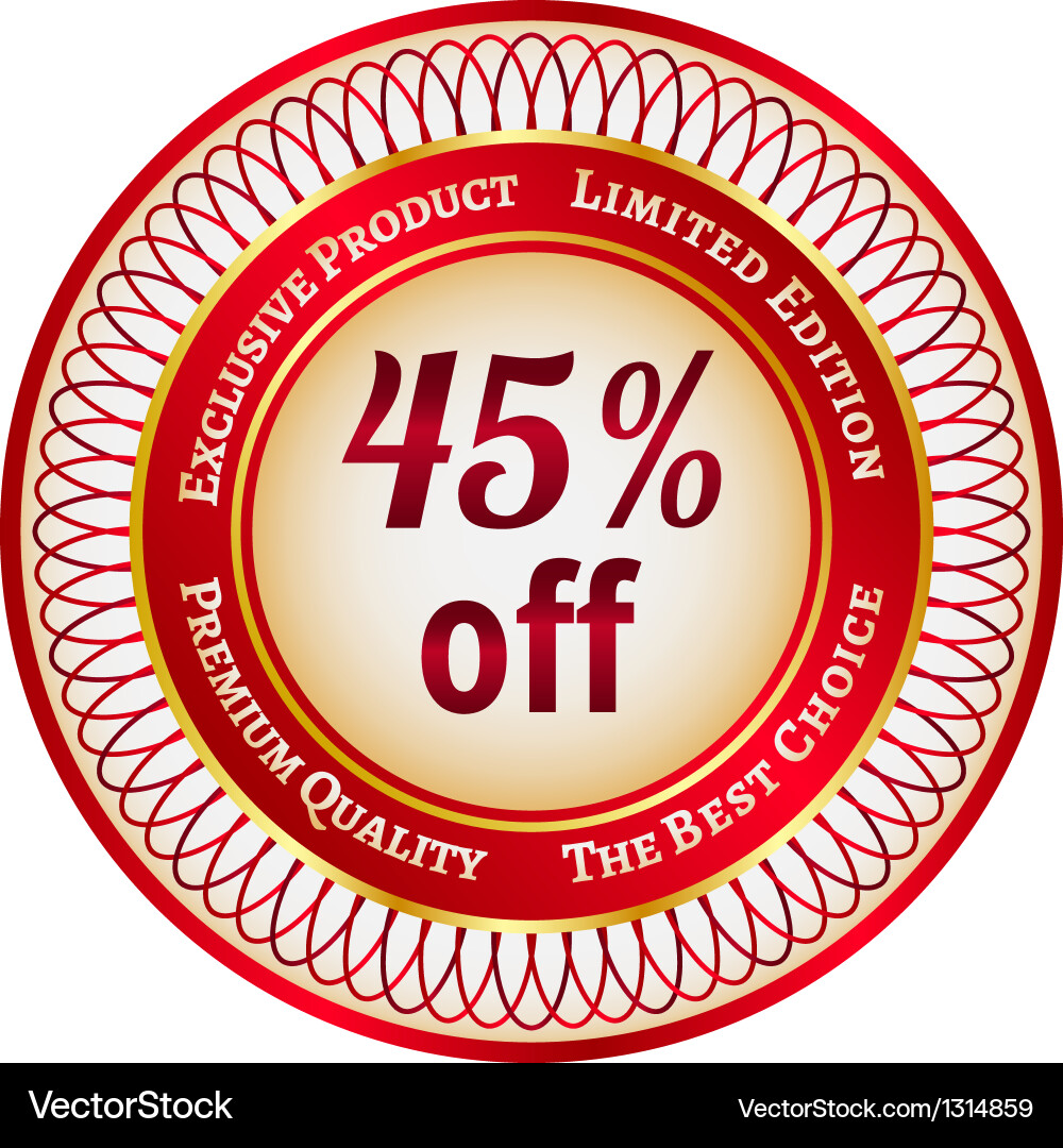 Label on 45 percent discount Royalty Free Vector Image