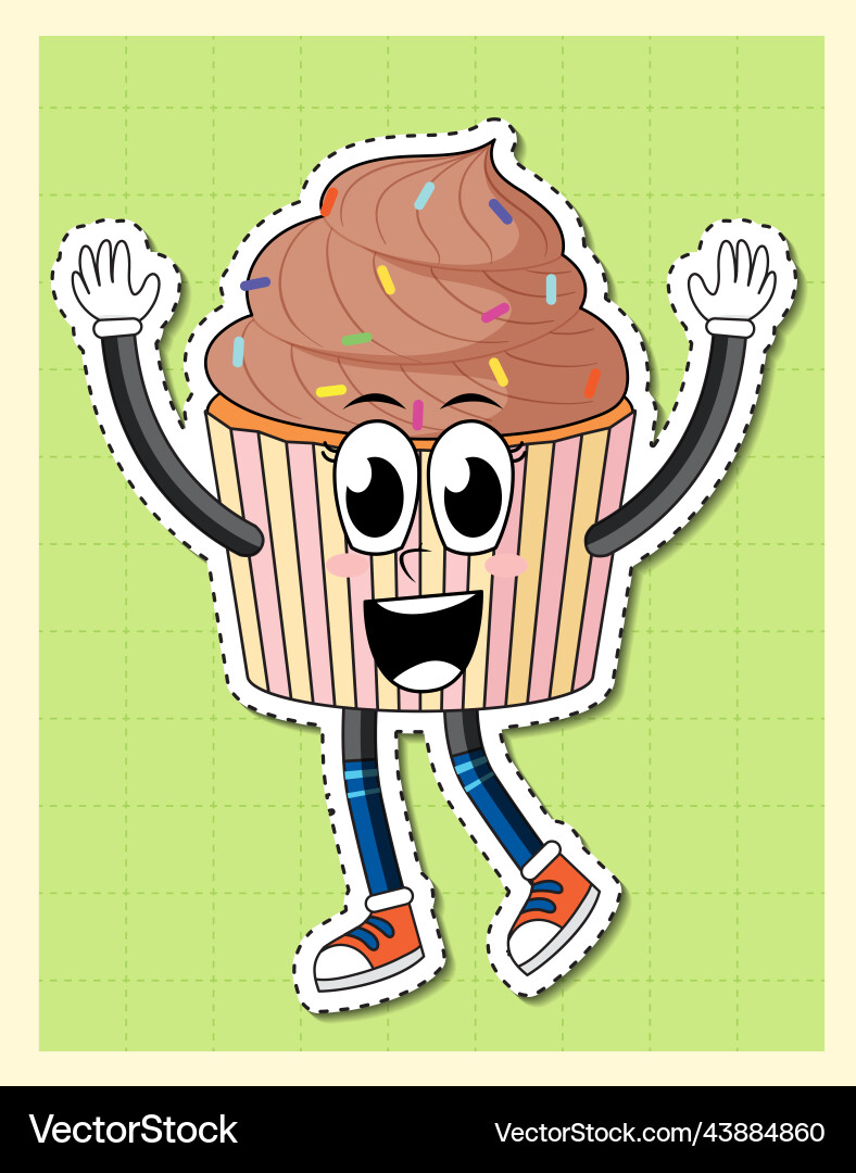 Cute cupcake cartoon character on grid background Vector Image