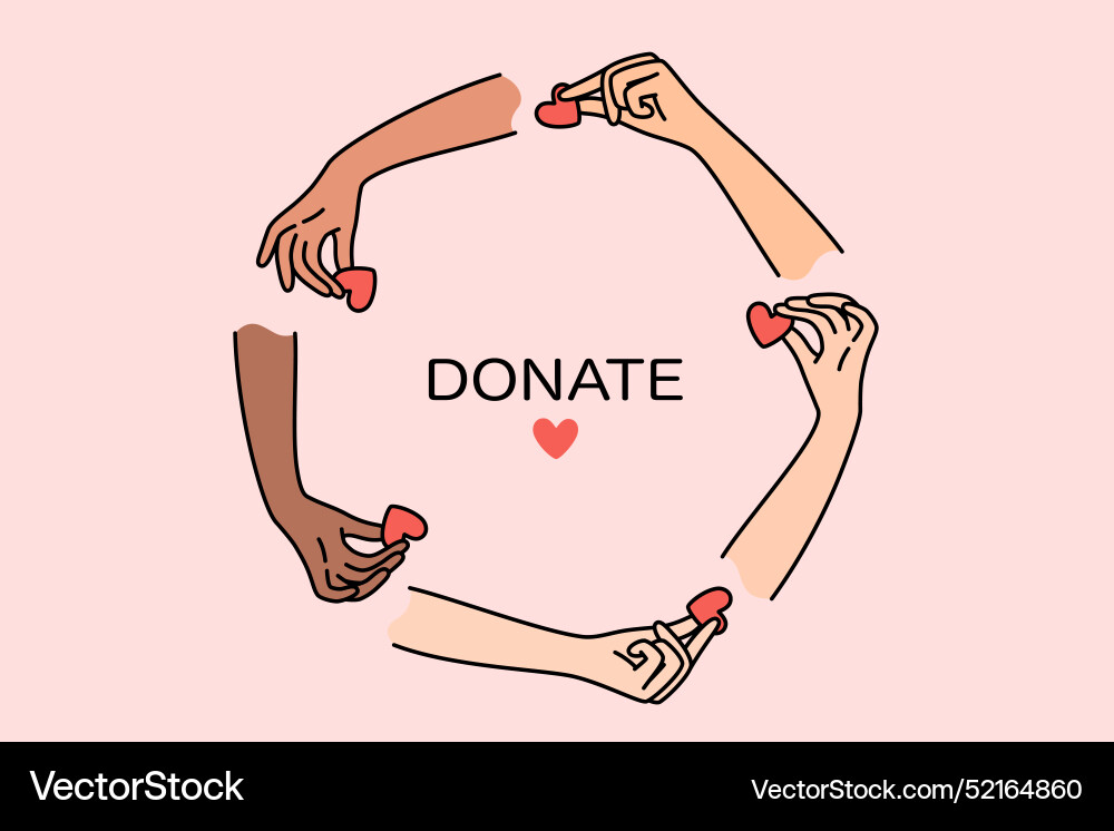 Donate from people holding hearts in hands Vector Image